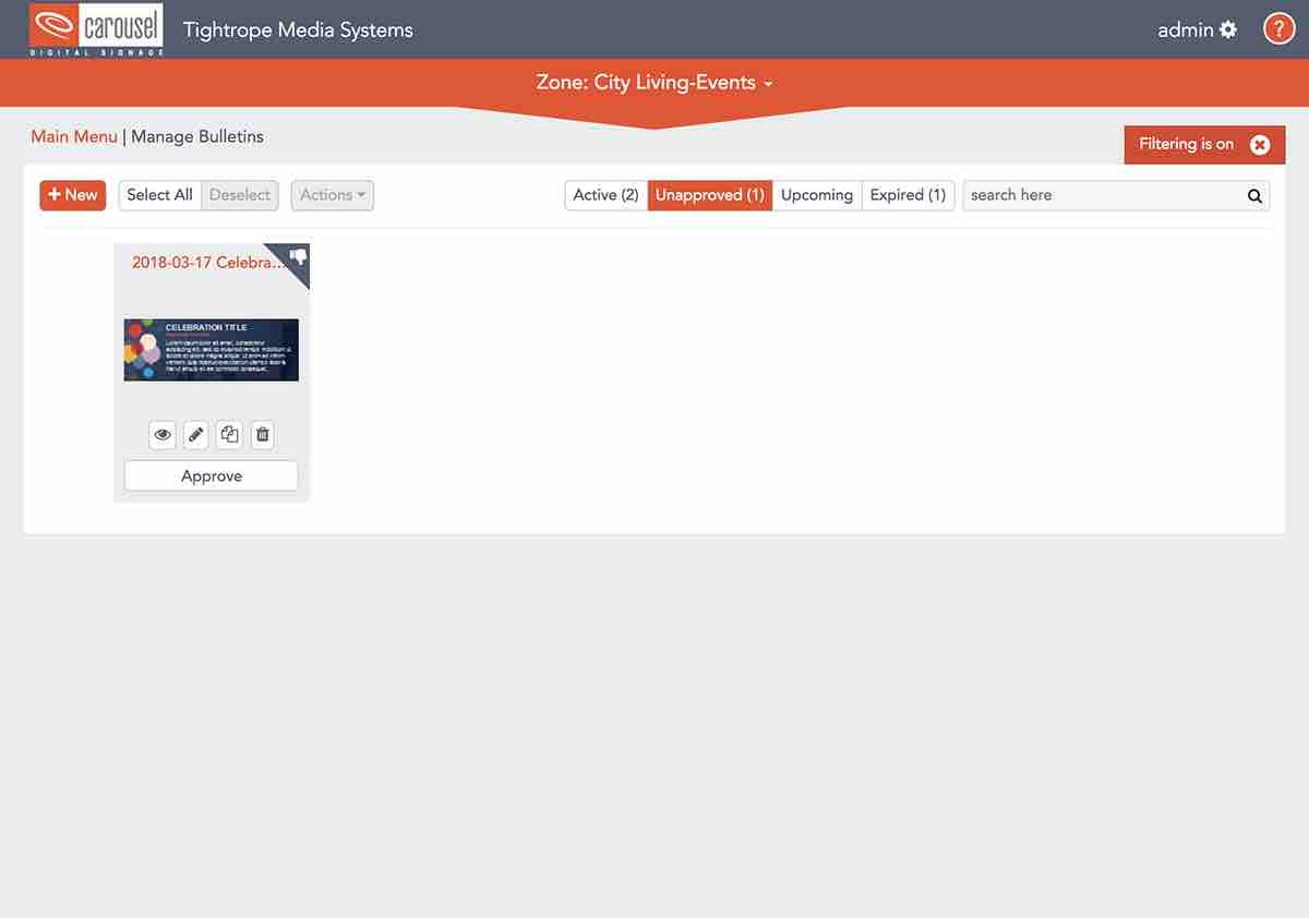 Carousel Digital Signage - User Interface : Content Approval